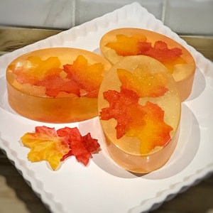 Jasmine and Honeysuckle Handmade Glycerin Soaps With Silk Maple Leaves | Gift for Her | Autumn ...