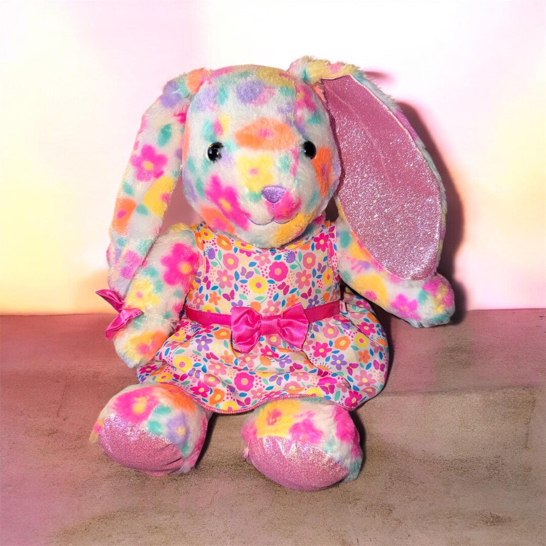 HTF Build A Bear Flower Pattern With Sparkle Ears/feet “says I Love You ...