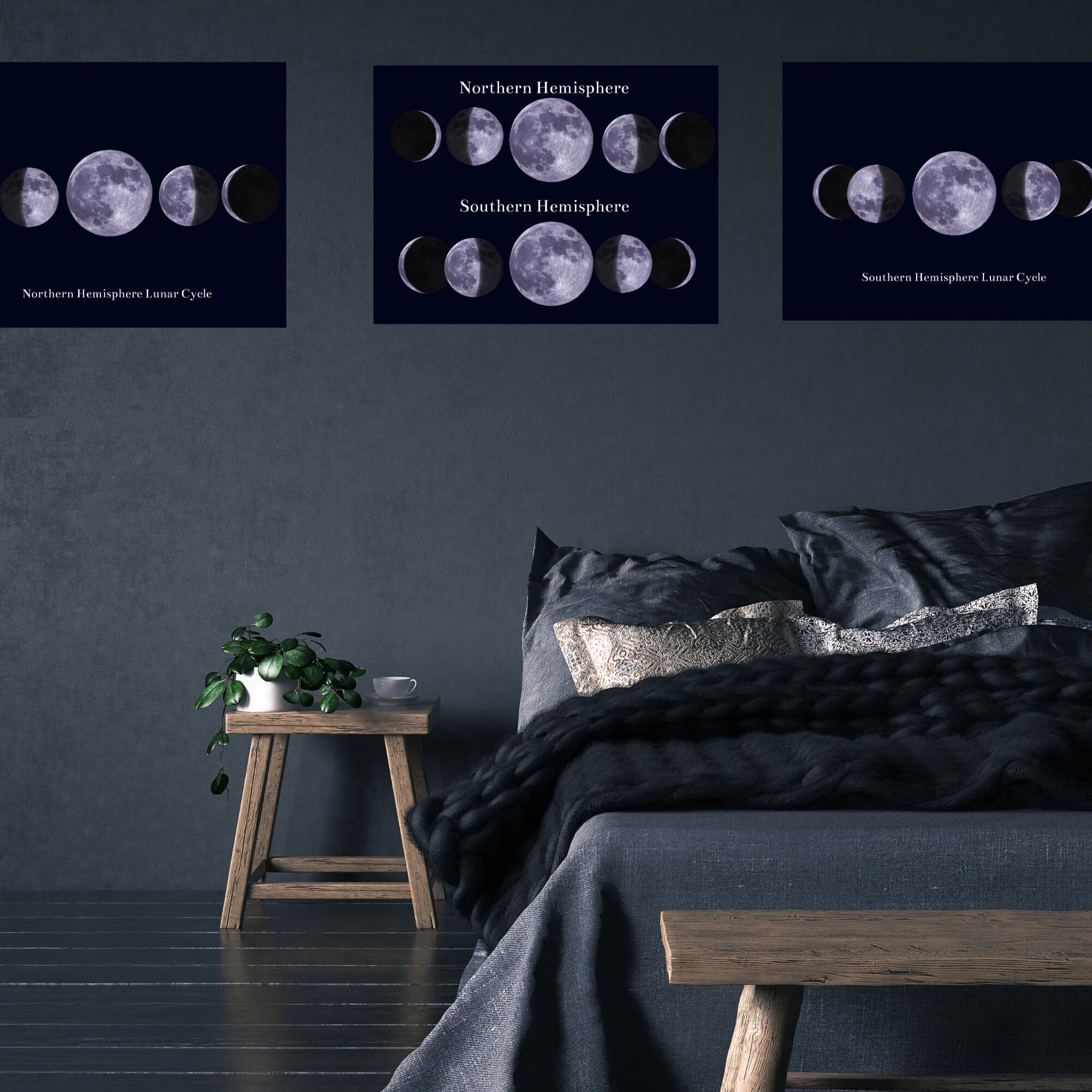 Phases of the Moon Print Northern Hemisphere Moon Phases Art - Etsy