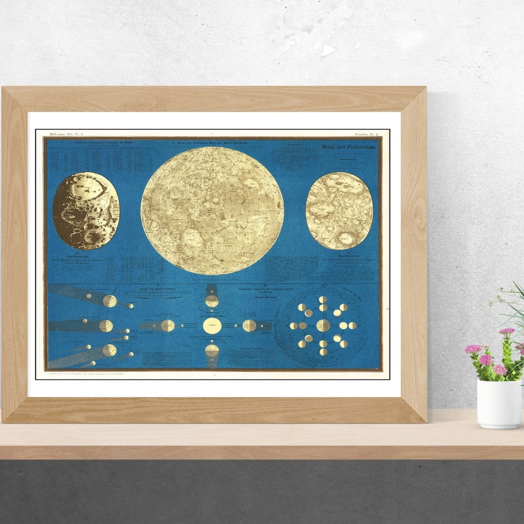 Vintage Map of the Moon Poster | German Map of the Moon Poster ...
