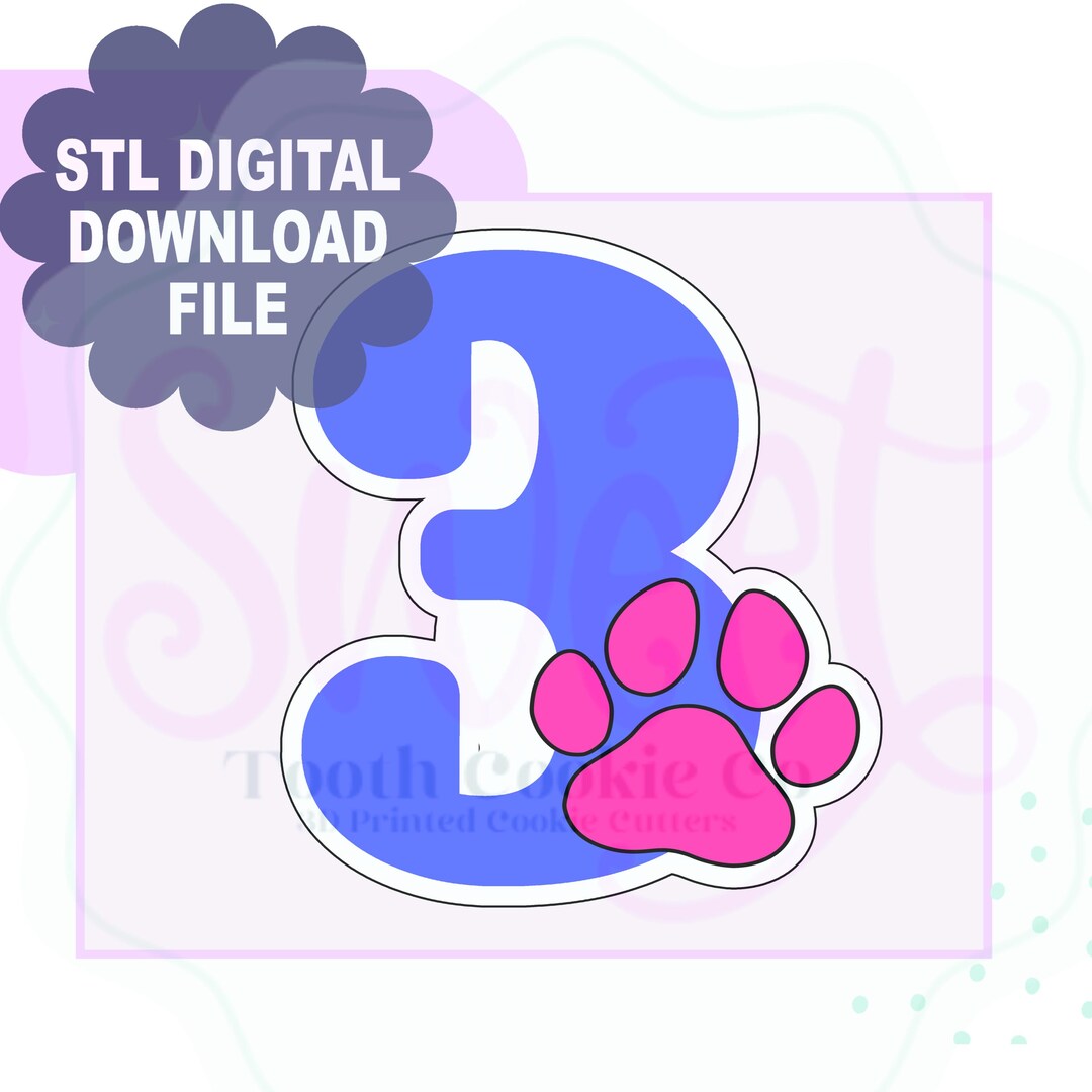 Number 3 Paw Print Digital Download STL File Cookie Cutter. Number 3 ...