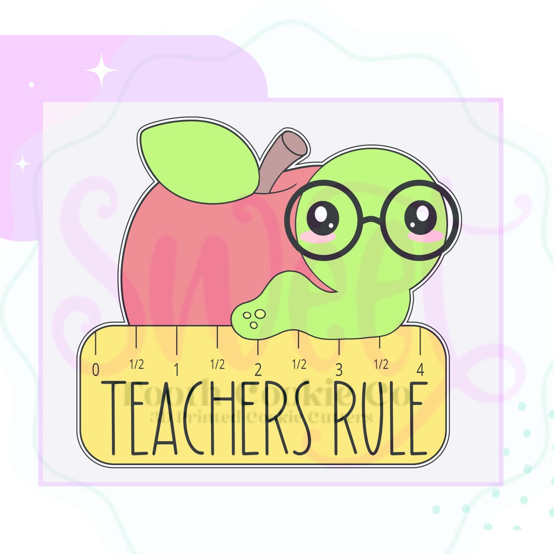 Apple With Ruler Cookie Cutter. Book Worm Cookie Cutter. Teacher ...