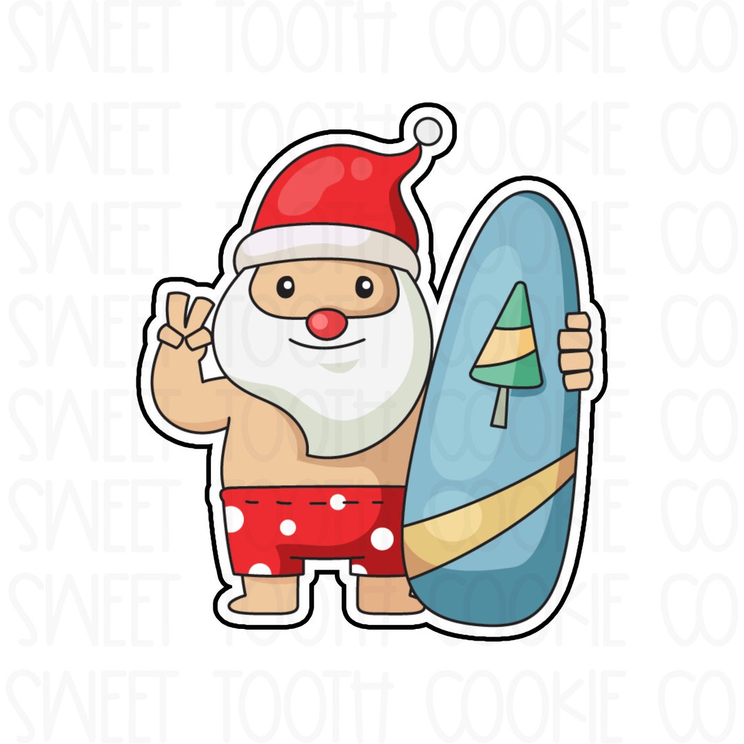 Summer Santa Cookie Cutter. Santa Surfing Cookie Cutter. Tropical Santa ...