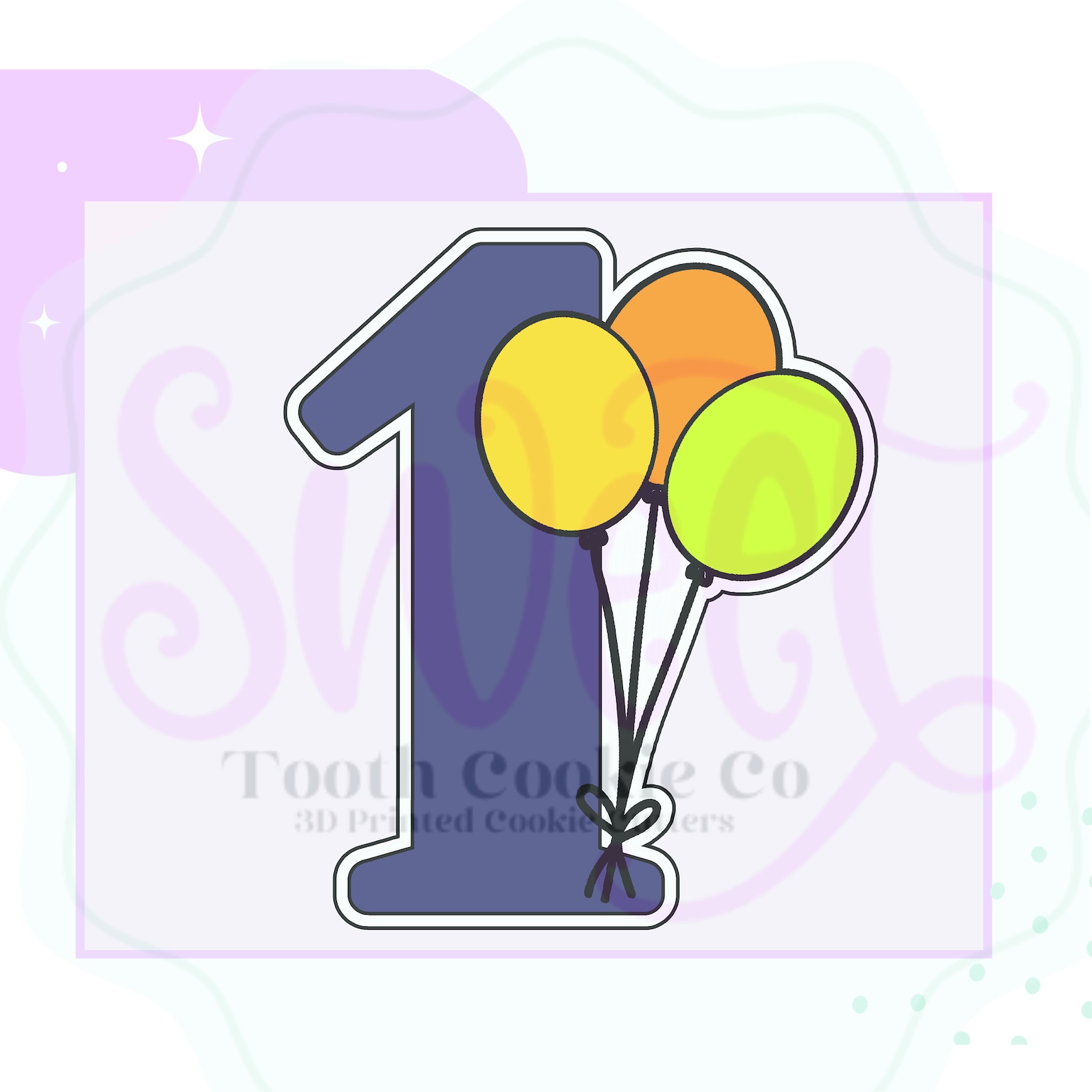 Number 1 Cookie Cutter. Number 1 With Balloons Cookie Cutter. First ...