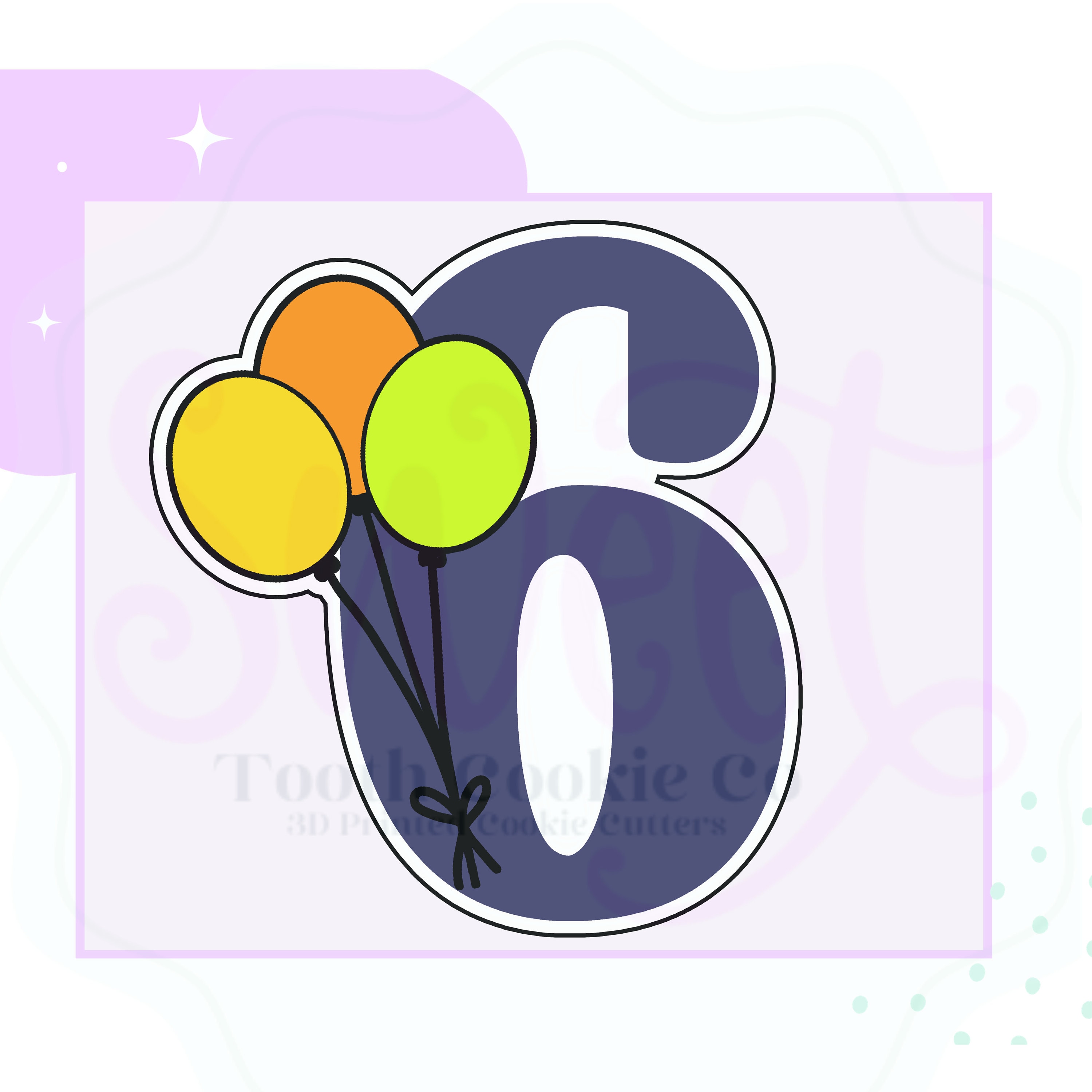 Number 6 With Balloons Cookie Cutter. Number 6 Cookie Cutter. Number ...