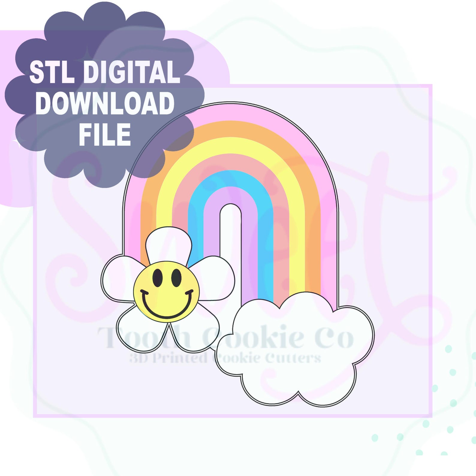 Hippie Rainbow STL File Cookie Cutter. Rainbow Cookie Cutter. Daisy ...