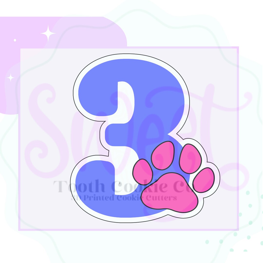 Number 3 Paw Print Cookie Cutter. Number 3 Cookie Cutter. Dog Paw Print ...