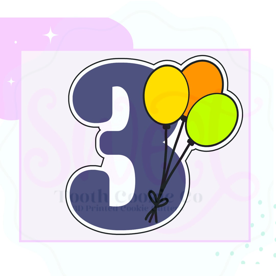 Number 3 Balloon Cookie Cutter. Number 3 Cookie Cutter. Number Cookie ...