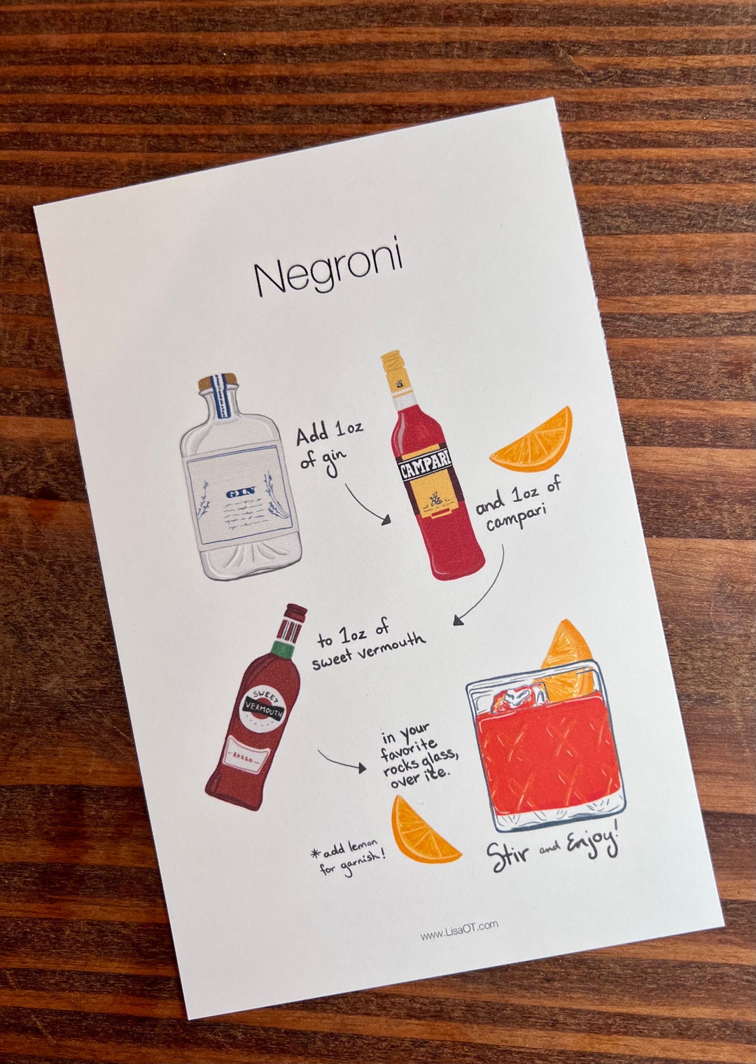 Negroni Cocktail Recipe - Digital Illustration - Etsy