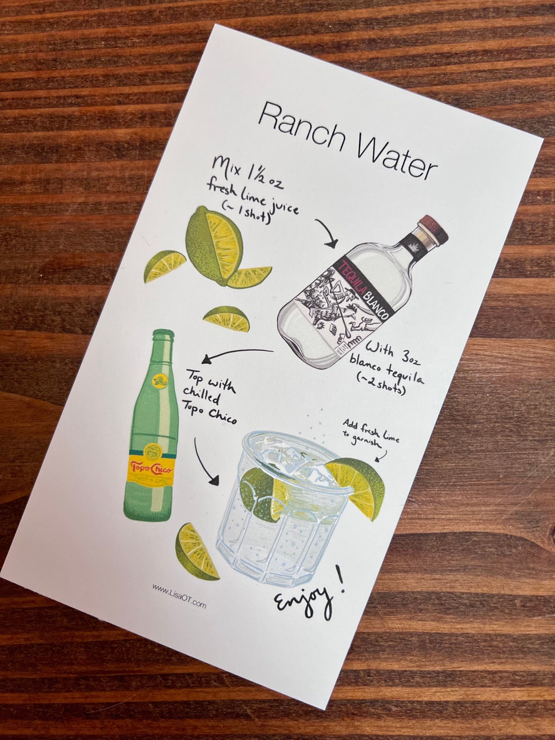 Ranch Water Cocktail Recipe Print - Digital Illustration - Etsy