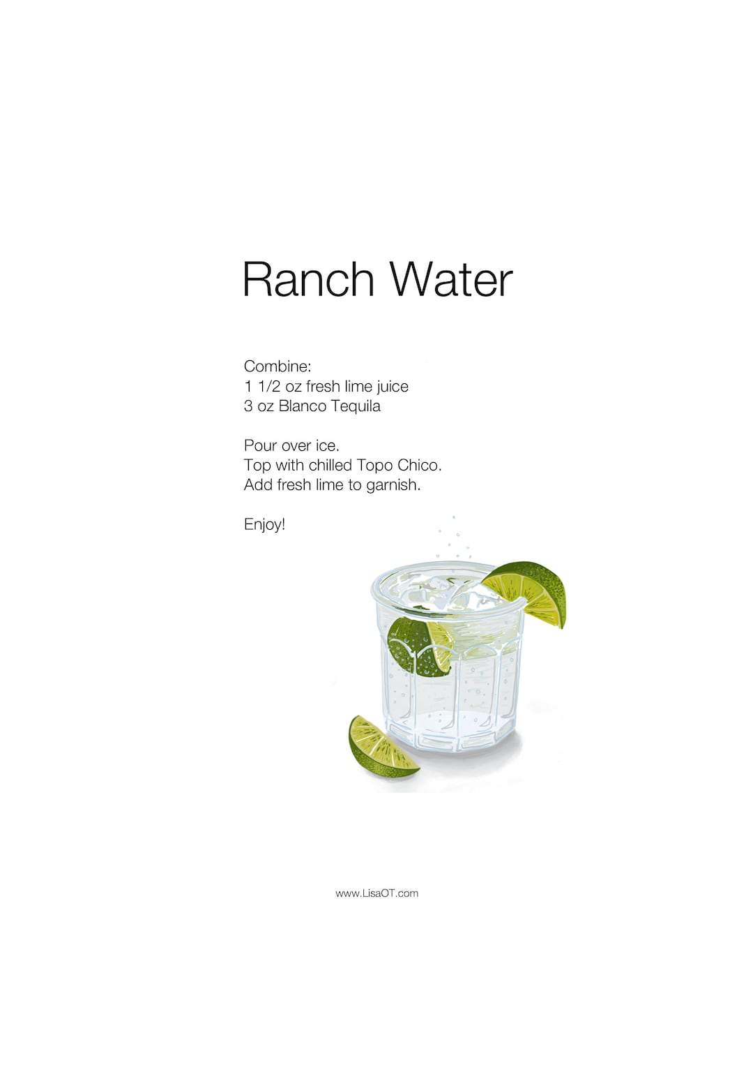 Ranch Water Cocktail - Modern Recipe Print - Digital Illustration - Etsy