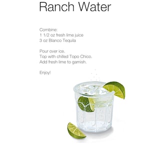 Ranch Water Cocktail - Modern Recipe Print - Digital Illustration - Etsy