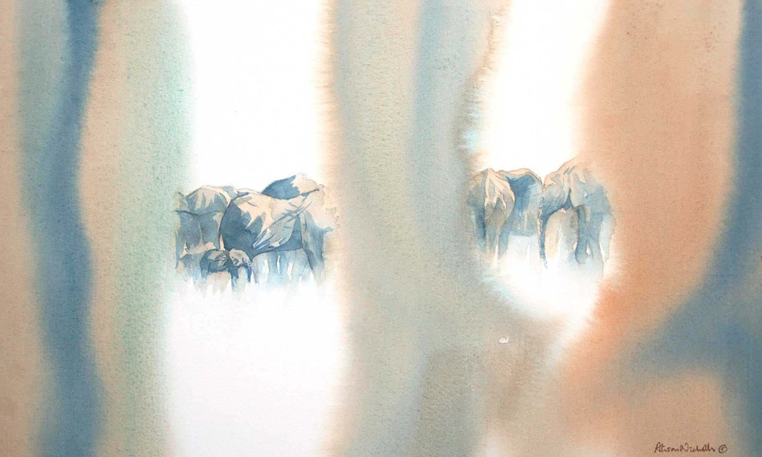 Elephant Watercolor, Original Painting, African Elephant Art ...