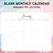 Blank Undated Monthly Calendar, Simple Calendar, Horizontal Printable ...