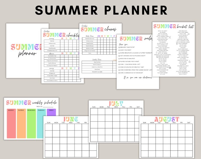 Printable Editable Summer Planner Bundle Summer Calendar Summer ...