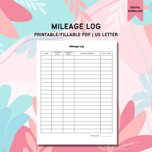 Mileage Tracker Log, Mileage Log, Driving Log, Business Mileage, Miles ...