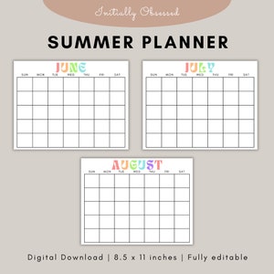 Printable Editable Summer Planner Bundle | Summer Calendar | Summer ...