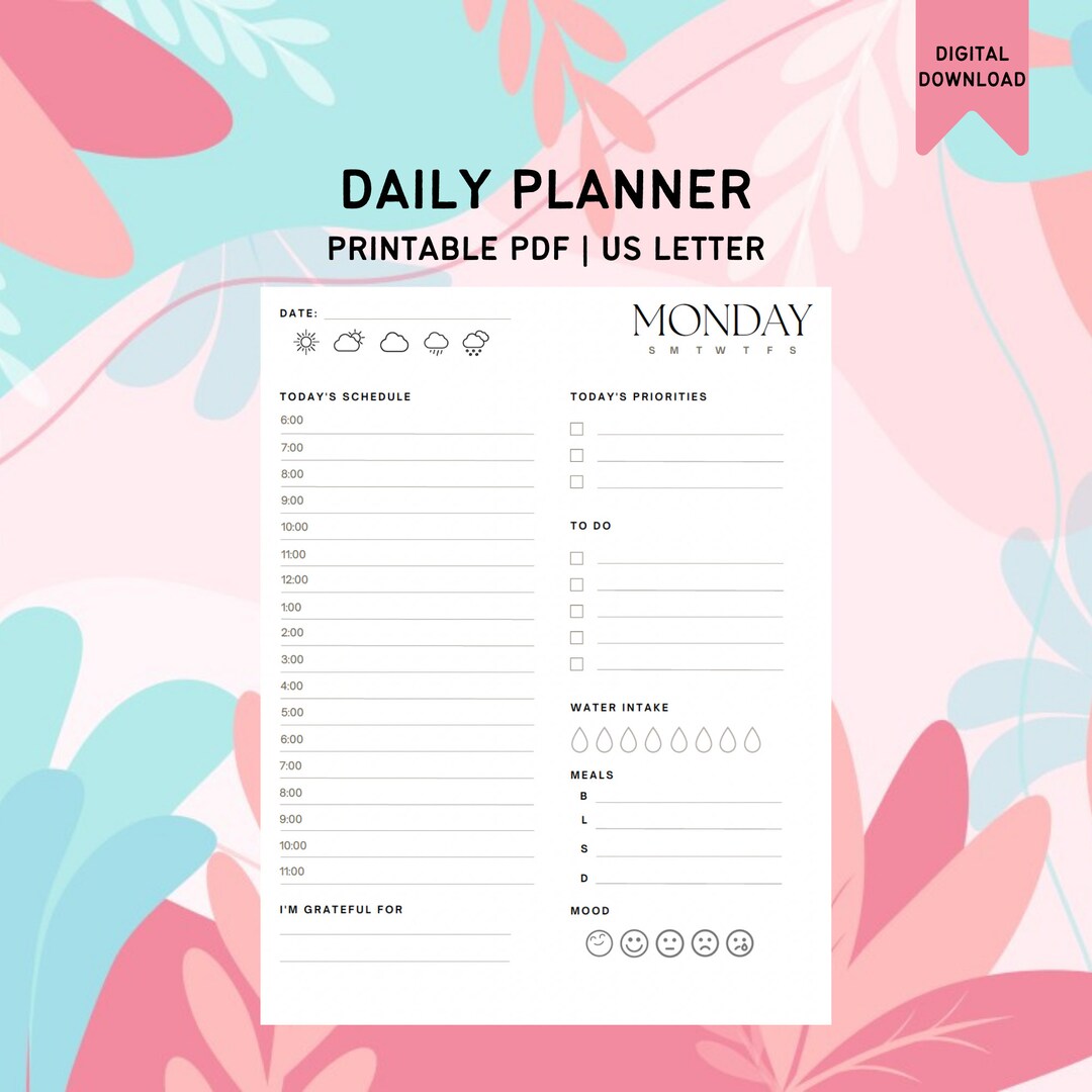 Daily Planner, 7 Day Planner, Fillable and Printable PDF Calendar ...