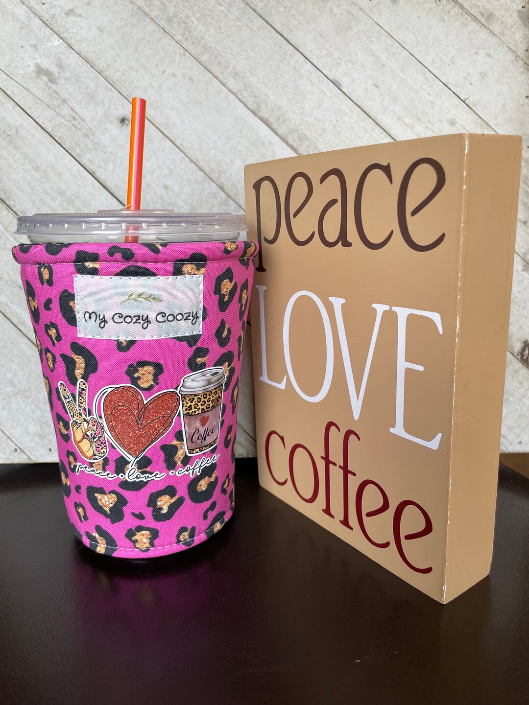 Hot Pink and Gold Leopard Iced Coffee Cozy Reusable Insulated Fabric ...