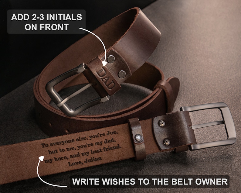 Personal Leather Belt With Name or Initials, Leather Belt With Secret ...