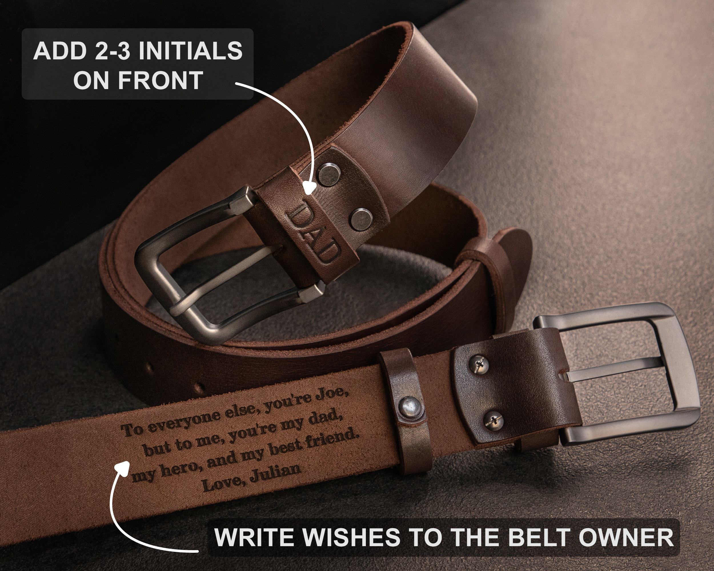 Personal Leather Belt With Name or Initials, Leather Belt With Secret ...