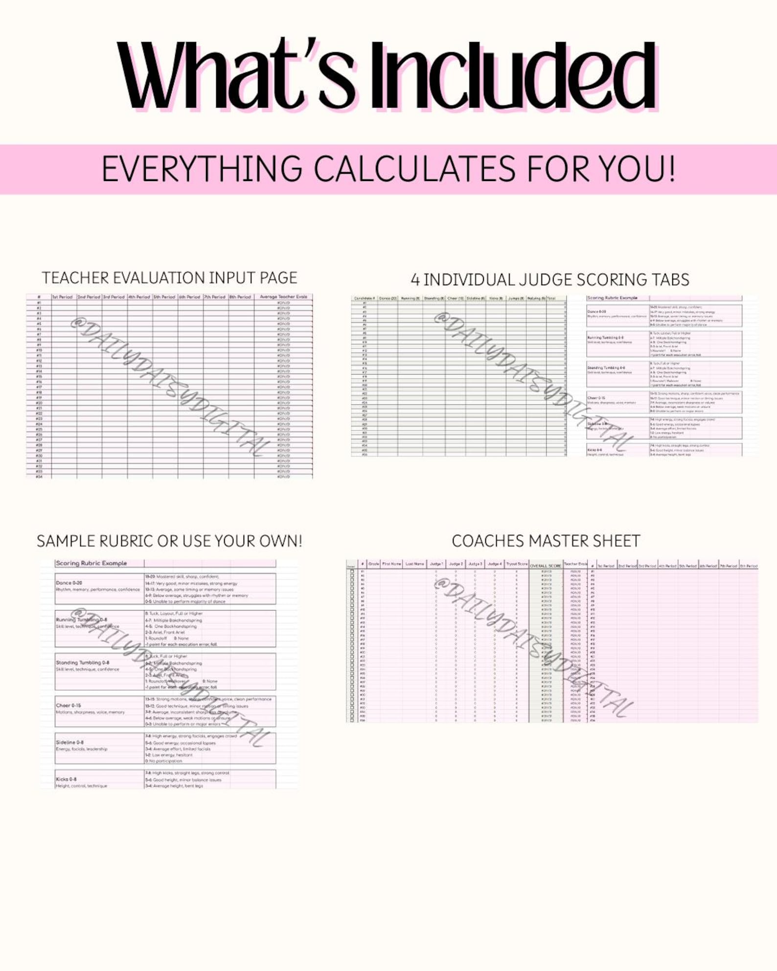 Cheer Tryout Scoring Spreadsheet | Auto-calculating Judges & Teacher ...