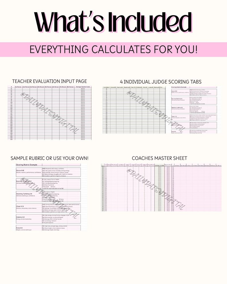 Cheer Tryout Scoring Spreadsheet | Auto-calculating Judges & Teacher ...