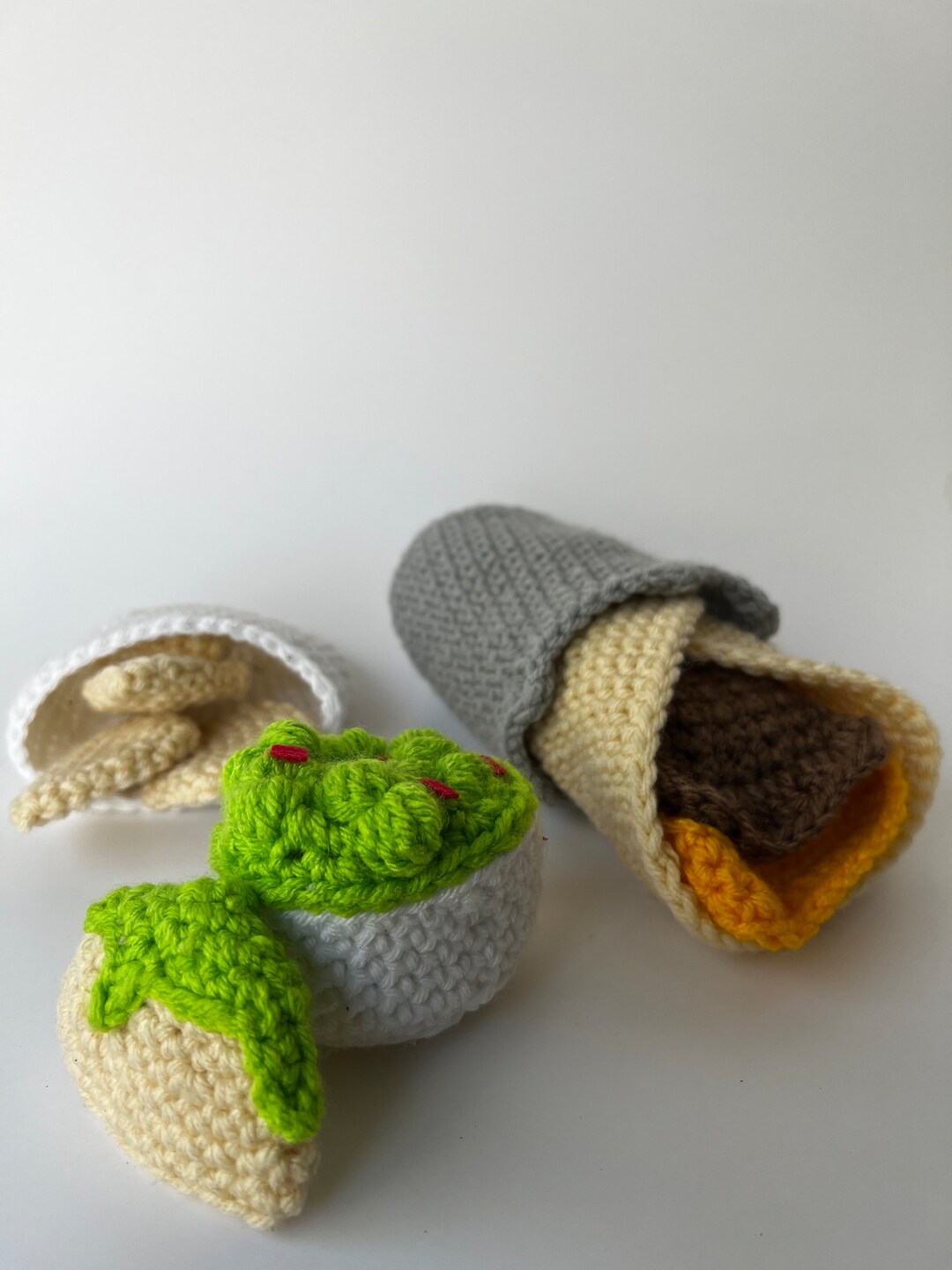 Crocheted Bean and Cheese Burrito With Chips and Guacamole - Handmade ...