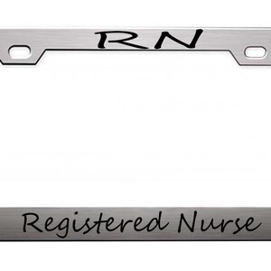RN Registered Nurse Cursive Cute Badge Black Metal Frame Heavy Funny ...