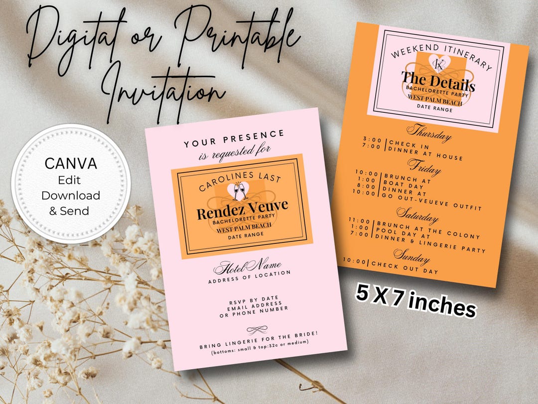 Editable Veuve Clicquot Bachelorette Party Invitation - Etsy
