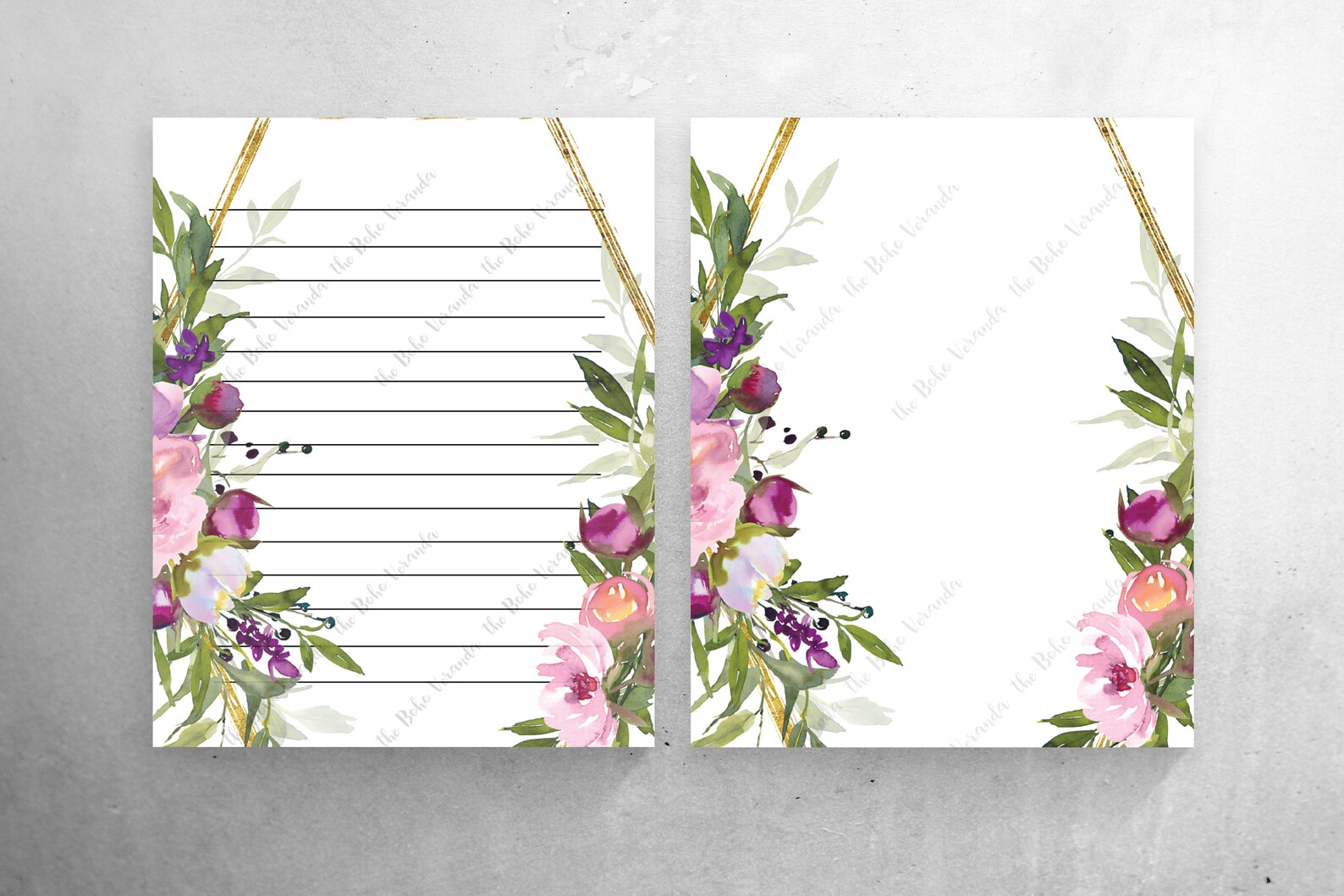 Printable Stationery Instant Download Pink Purple Floral Stationery ...