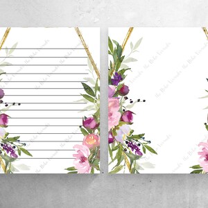 Printable Stationery Instant Download Pink Purple Floral Stationery ...