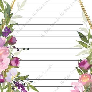 Printable Stationery Instant Download Pink Purple Floral Stationery ...