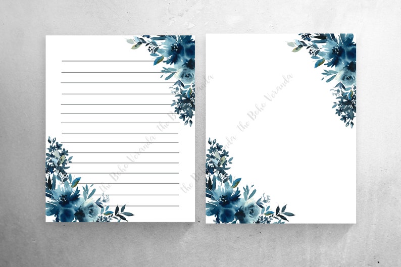Printable Stationery Instant Download Indigo Blue Florals - Etsy