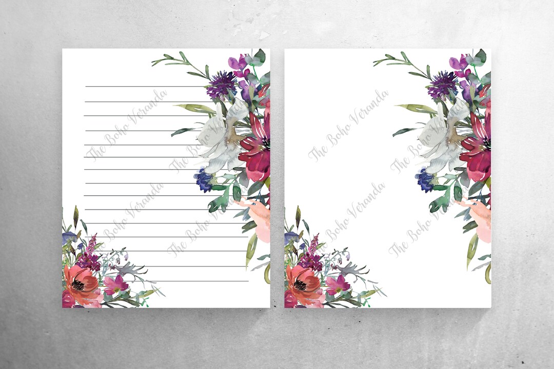 Printable Stationery Instant Download Autumn Floral Wildflower ...