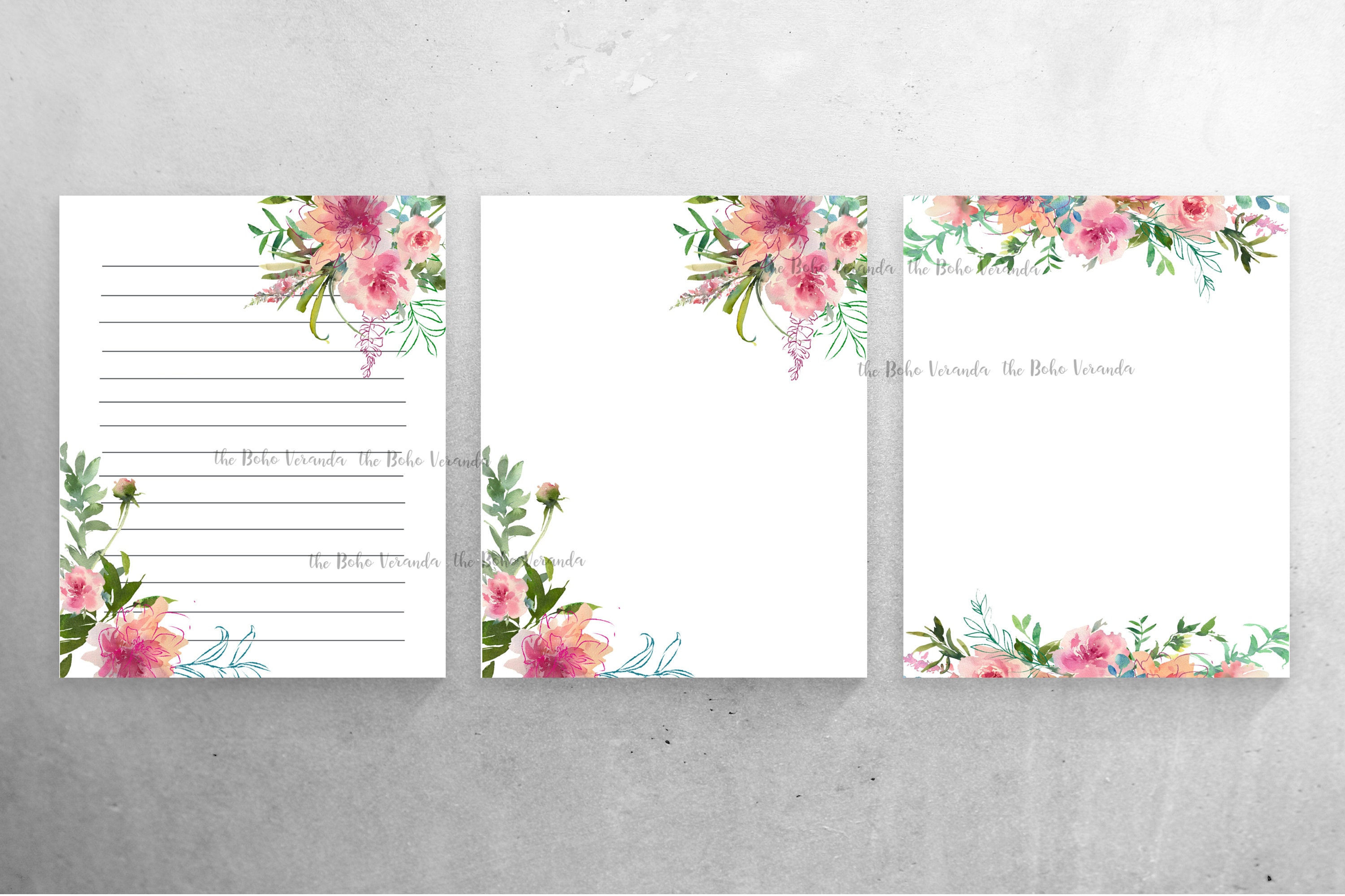 Printable Stationery Instant Download Floral Flowers - Etsy
