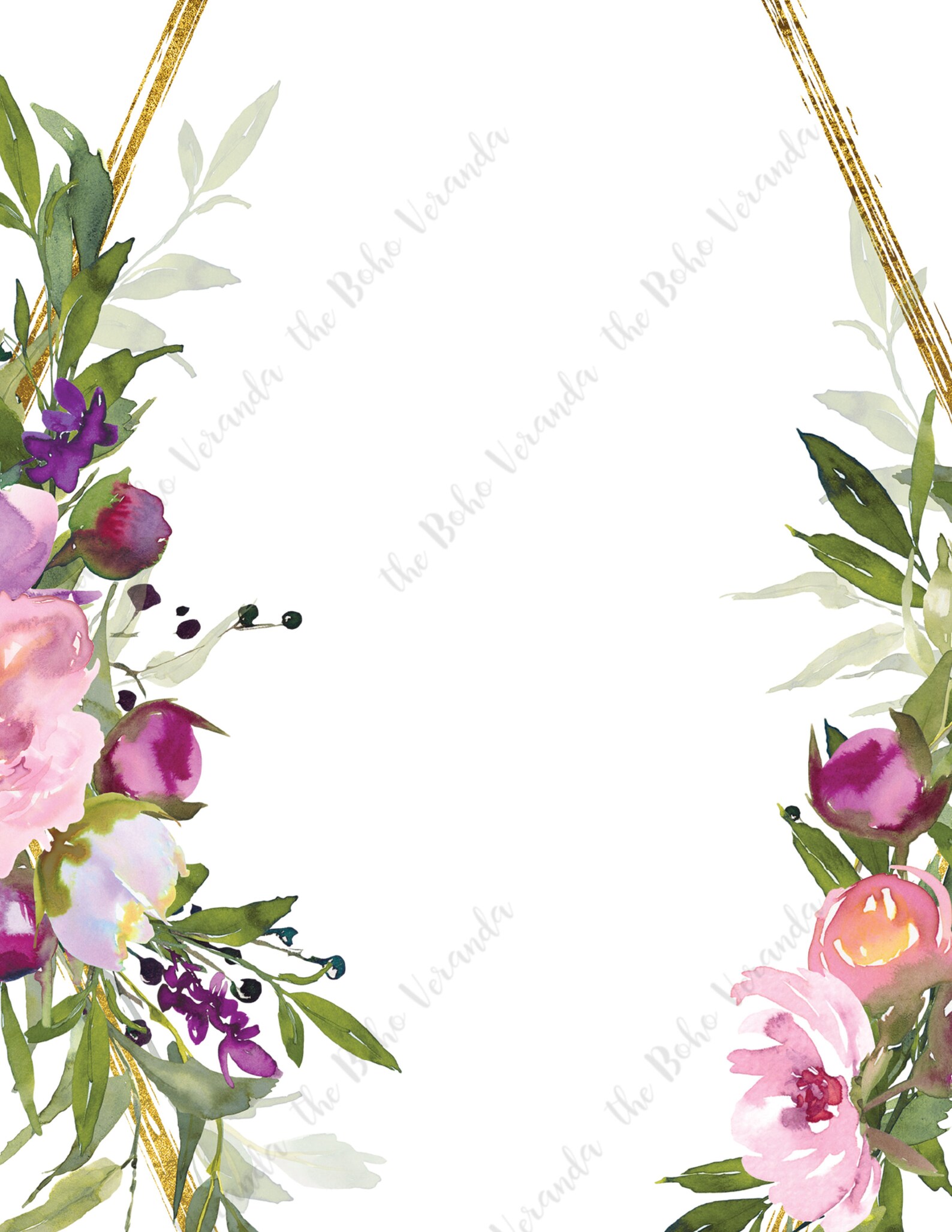 Printable Stationery Instant Download Pink Purple Floral Stationery ...