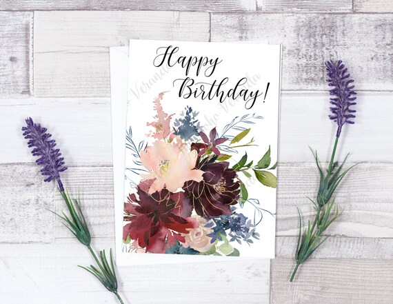 Autumn Birthday Card Printable Card Instant Download Floral | Etsy