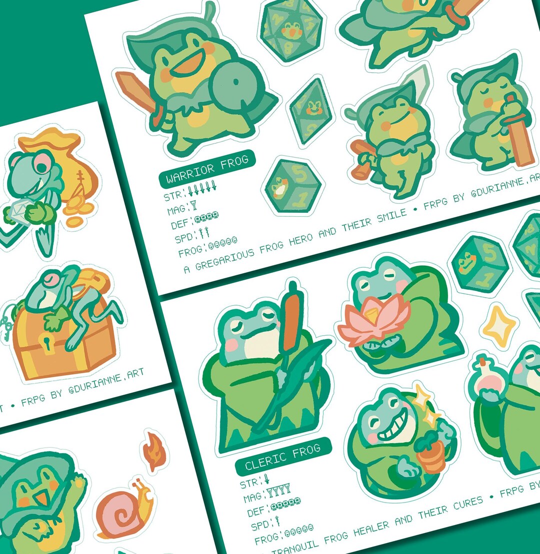 RPG Frogs Sticker Sheets - Tabletop TTRPG and JRPG Inspired Original ...
