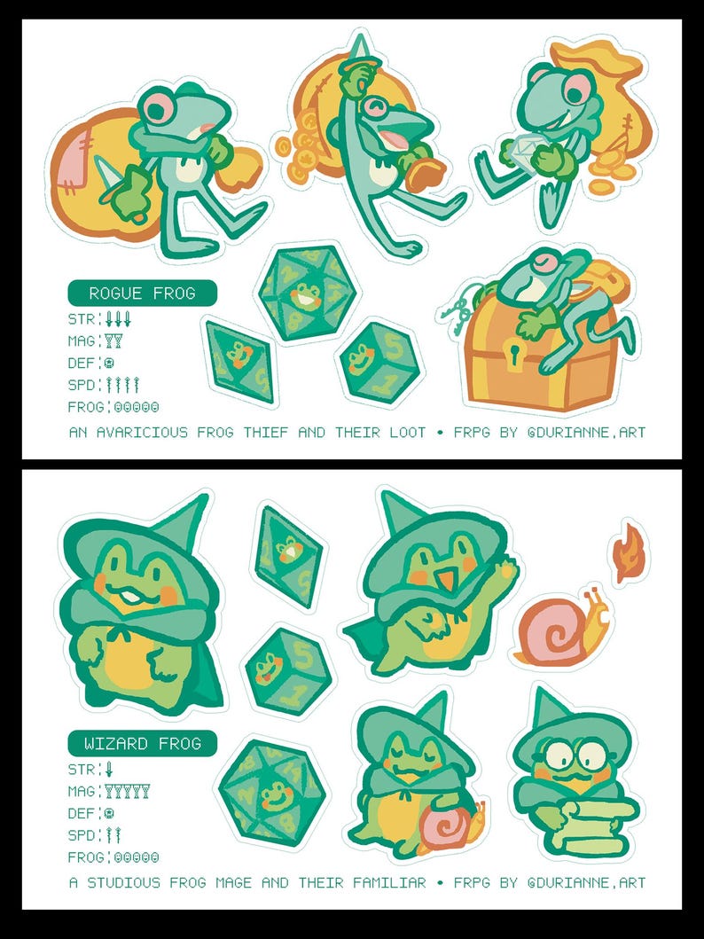 RPG Frogs Sticker Sheets - Tabletop TTRPG and JRPG Inspired Original ...