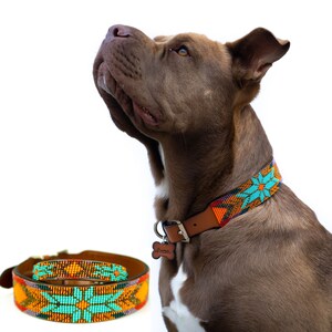 Beaded Leather Dog Collar, Native Aztec Design - Etsy