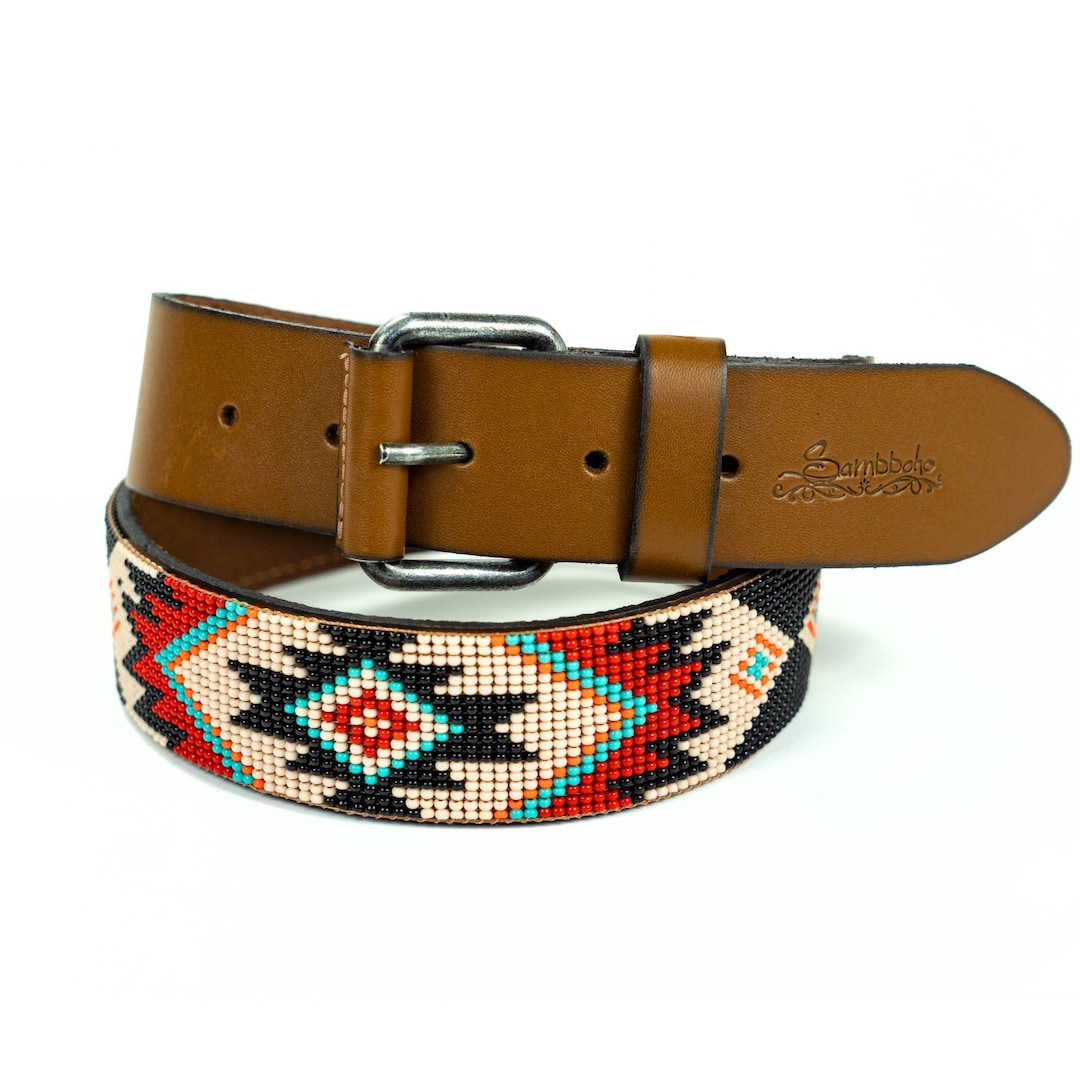 Handmade Beaded Leather Belt: Removable Buckle, Western Style - Etsy