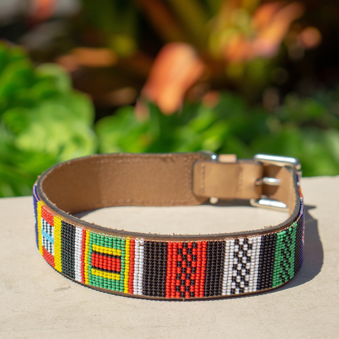 Native Aztec Beaded Dog Collar in Real Leather - Etsy