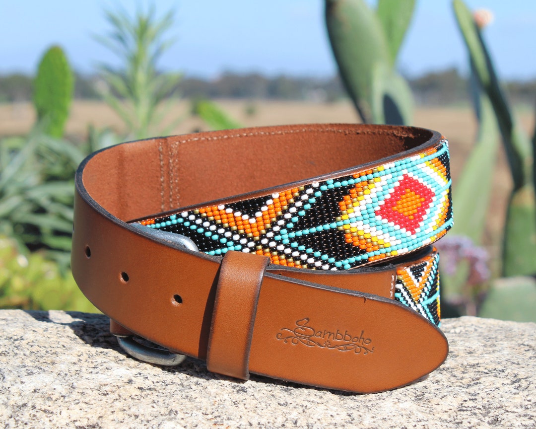 Handmade Beaded Full Grain Leather Belt: Western Rodeo Style - Etsy