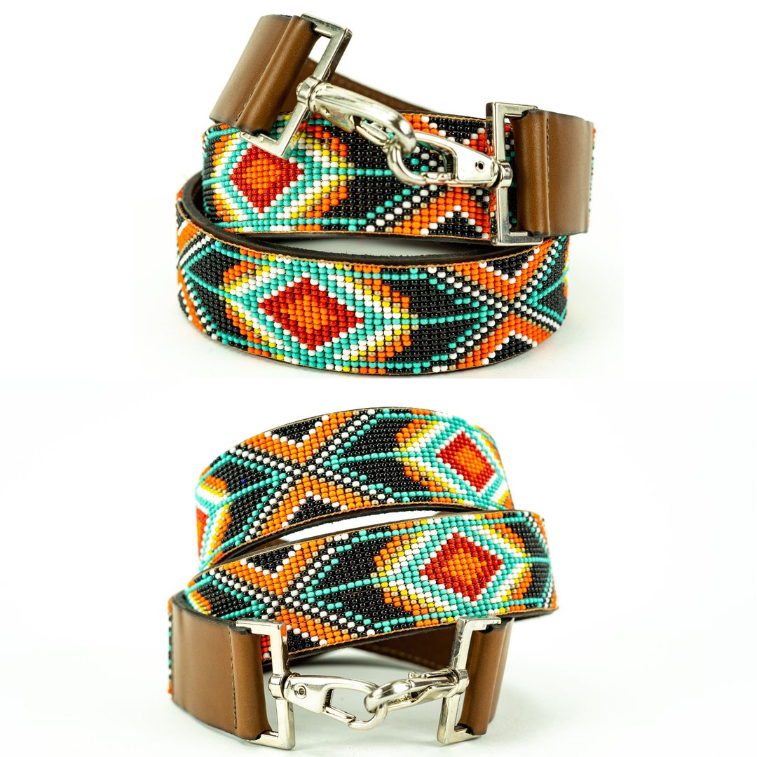Beaded Leather Crossbody Strap: Silver Hardware, Embroidered Purse ...