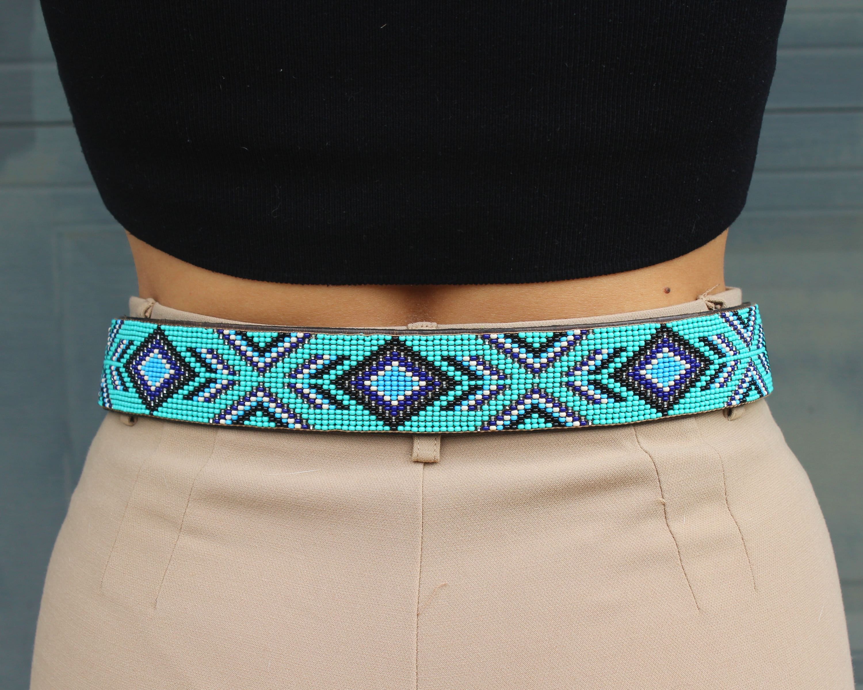 Beaded Leather Belt Removable Buckle Full Grain Leather Belt - Etsy