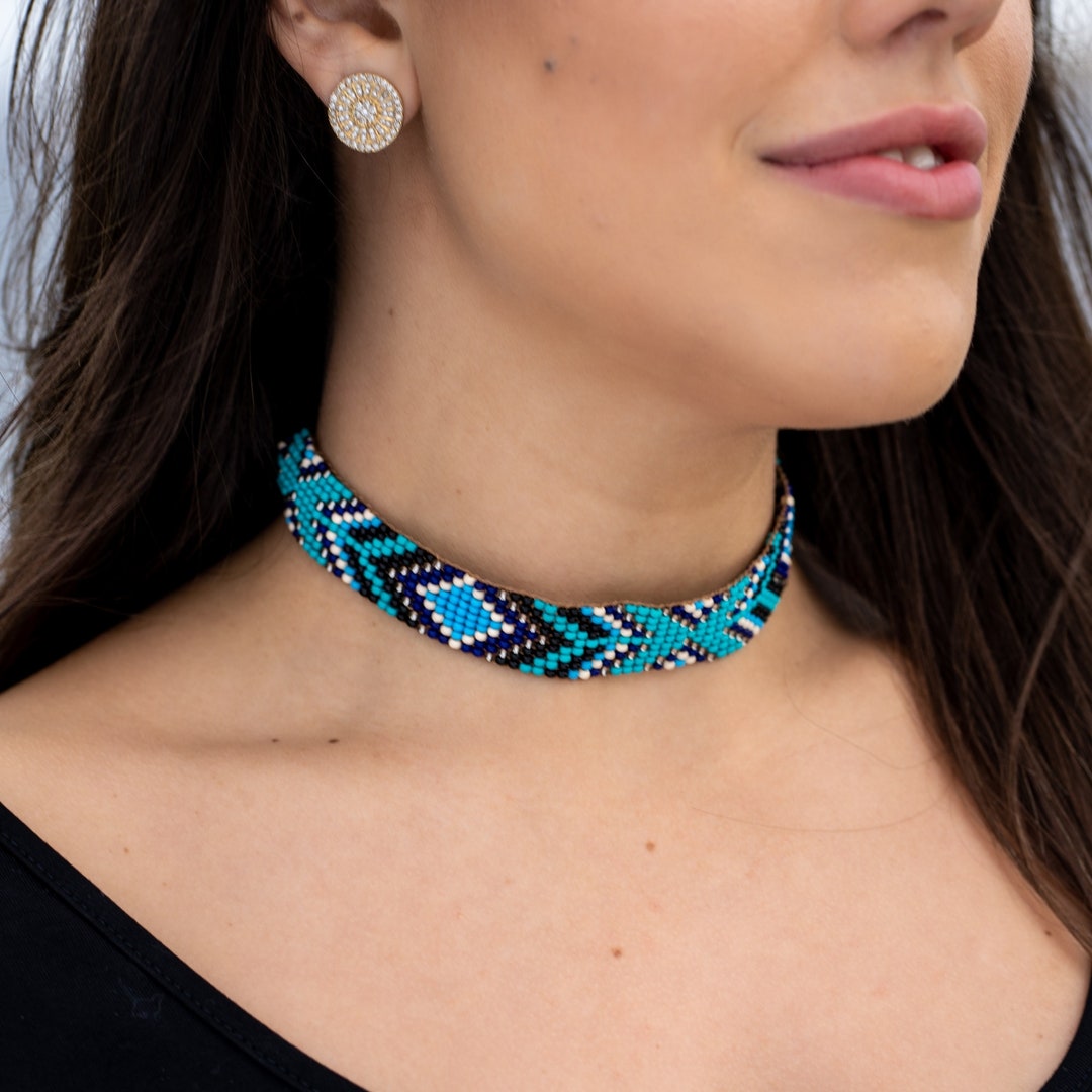 Choker Necklace, Choker Beaded, Choker Necklace Indian, Native Choker ...