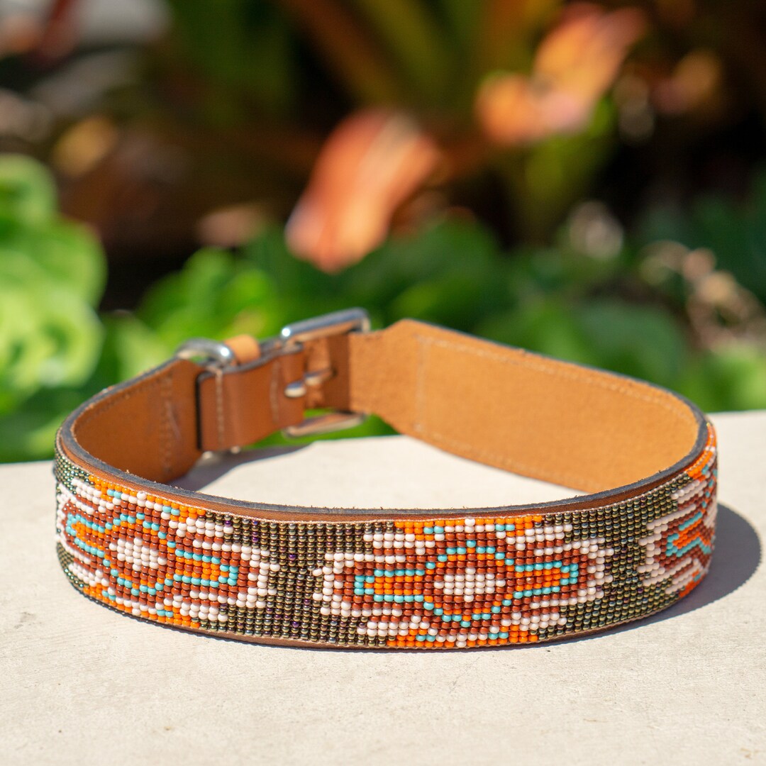 Handmade Beaded Leather Dog Collar: Brazilian Boho Chic - Etsy