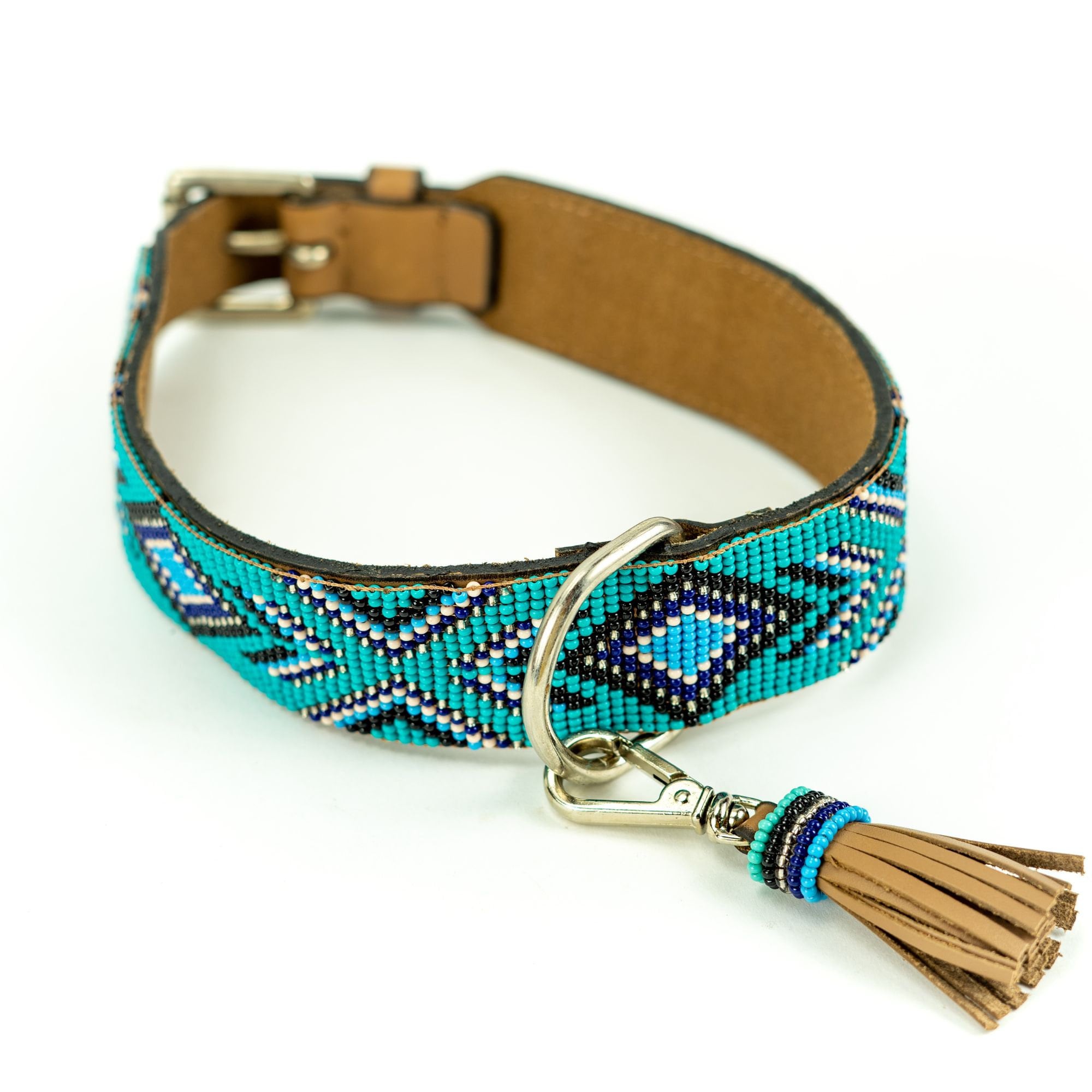 Leather Beaded Dog Collar With Matching Tassel Charm Dog - Etsy