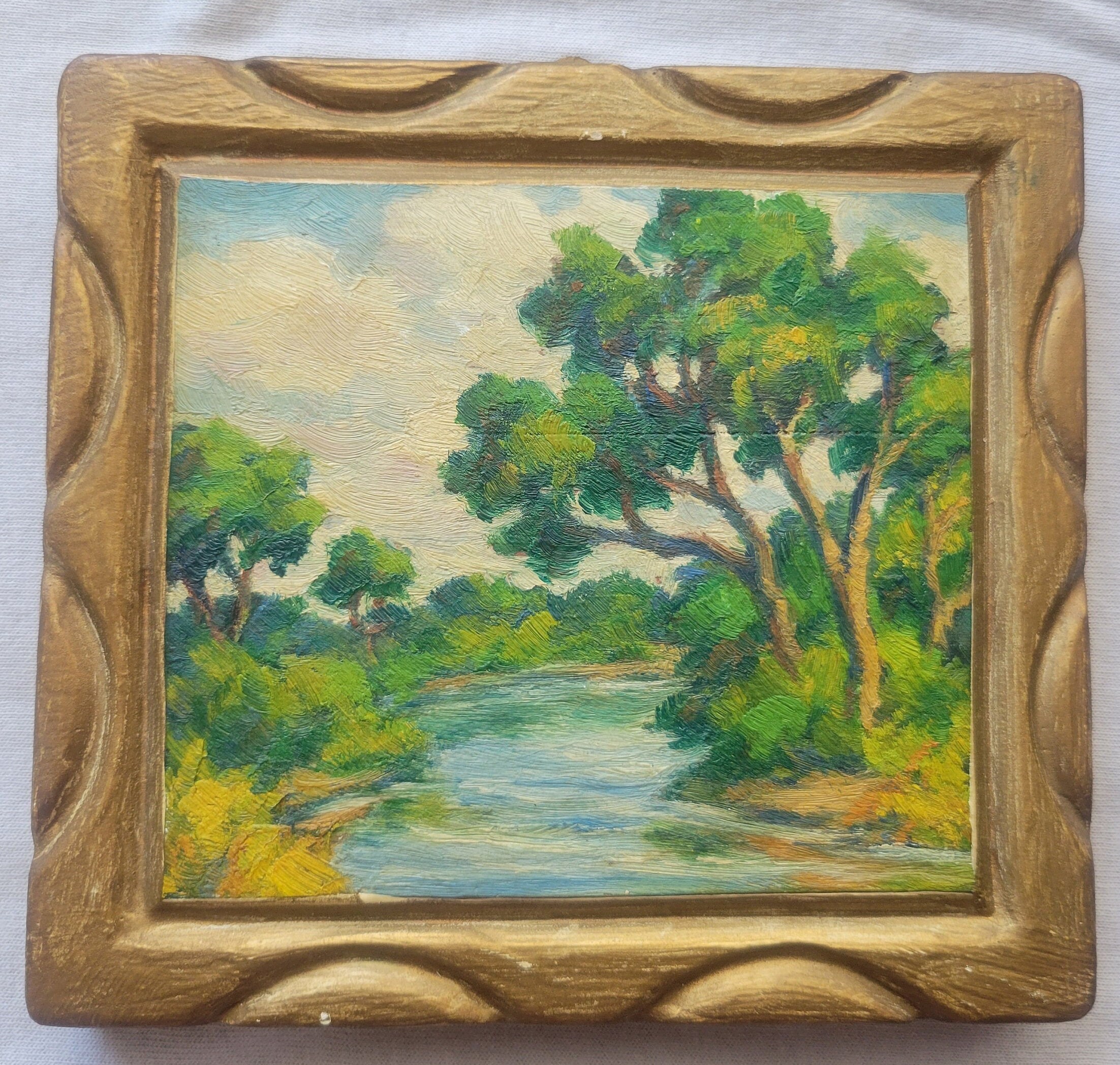 Signe Larson Vintage, Original Oil on Board Painting of Tree by Creek ...